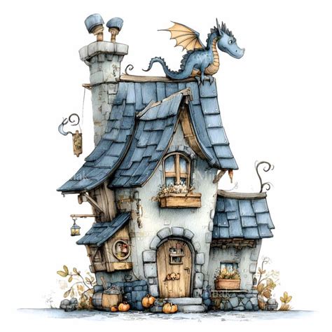 16 Png Dragon House Fantasy Cottage Clipart Storybook Medieval Home Etsy