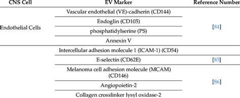 Cns Cell Types And Ev Markers Table Summarizing Cns Cell Types And Download Scientific Diagram