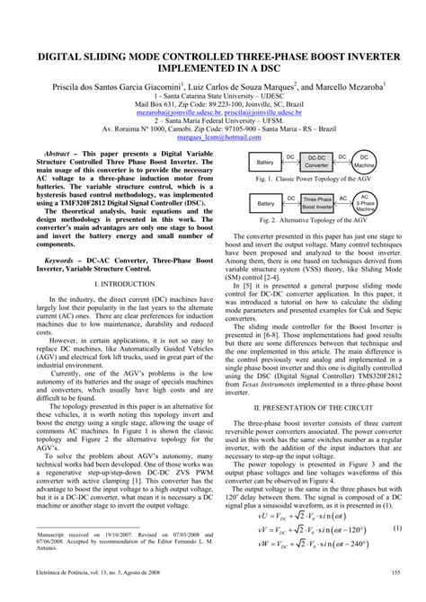 Pdf Digital Sliding Mode Controlled Three Phase Boost Inverter Implemented In A Dsc