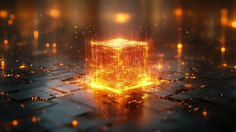 Glowing Data Cube Abstract Data Cube With Flowing Light And Particles