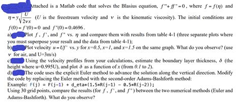 Attached Is A Matlab Code That Solves The Blasius Chegg Com