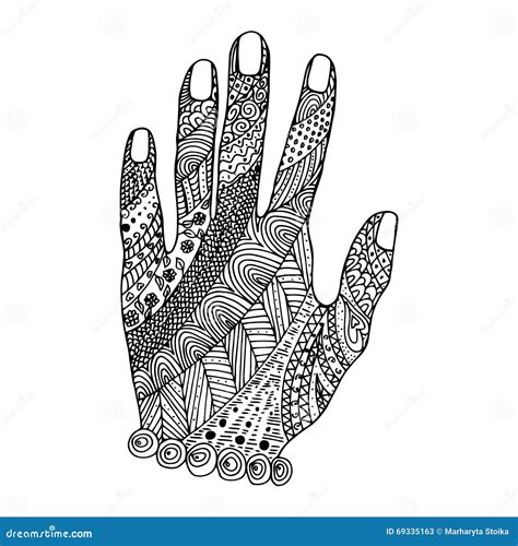 Hand Zen Tangle Zen Doodle Hand Tatoo Coloring Stock Vector