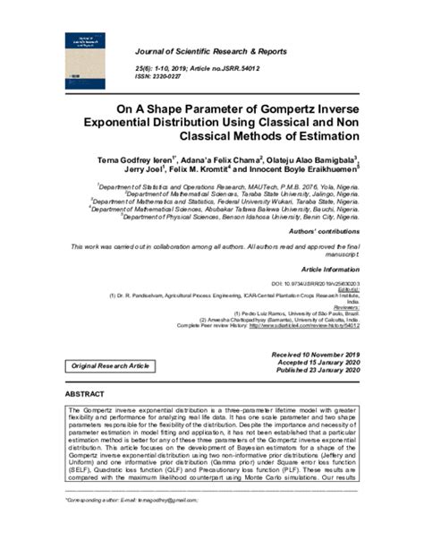 Pdf On A Shape Parameter Of Gompertz Inverse Exponential Distribution Using Classical And Non