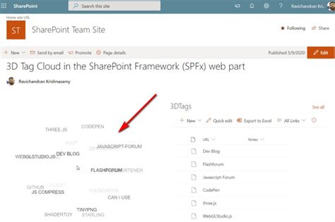 3D Tag Cloud in the SharePoint Framework (SPFx) web part – Ravichandran Blog