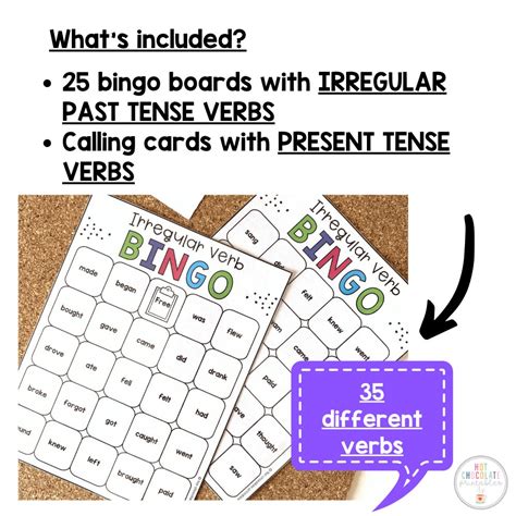 Irregular Verbs Bingo Game Past Tense Verb Activity Hot Chocolate