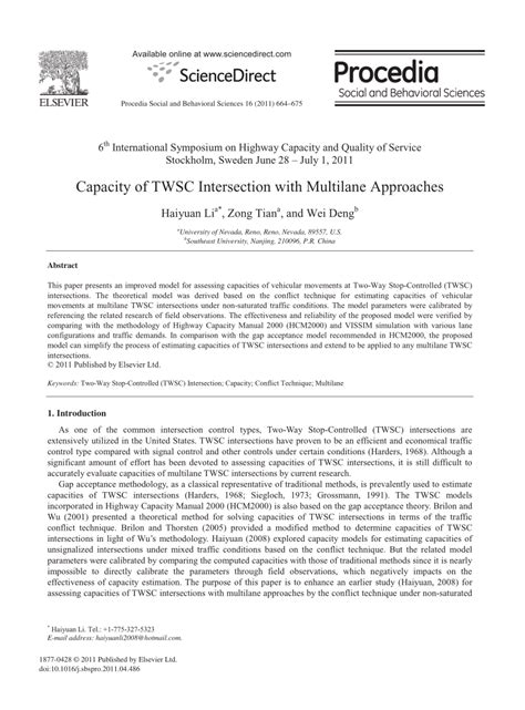 pdf capacity of twsc intersection with multilane approaches