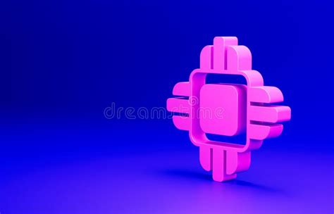Pink Computer Processor With Microcircuits Cpu Icon Isolated On Blue