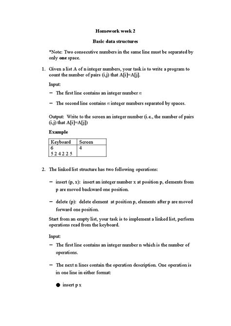 Assignments 2 Homework Week 2 Basic Data Structures Note Two