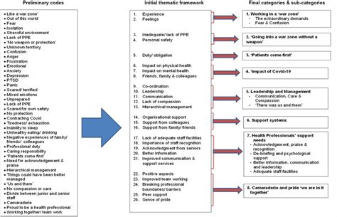 Preliminary Codes Initial Thematic Framework And Final Categories And