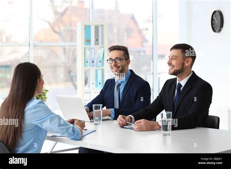 Job Interview Concept HR Managers Interviewing Woman Stock Photo Alamy