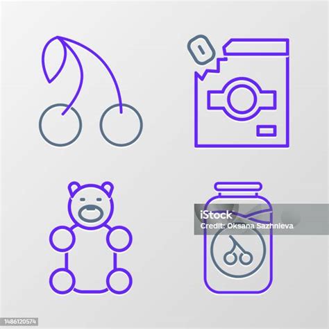 세트 라인 체리 잼 항아리 젤리 베어 캔디 과자 및 아이콘을위한 캔디 포장 벡터 0명에 대한 스톡 벡터 아트 및 기타 이미지 0명 가득 찬 공휴일 Istock