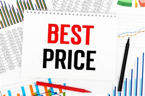 Premium Photo | Text best price on notebook, pen, charts, graphs and ...