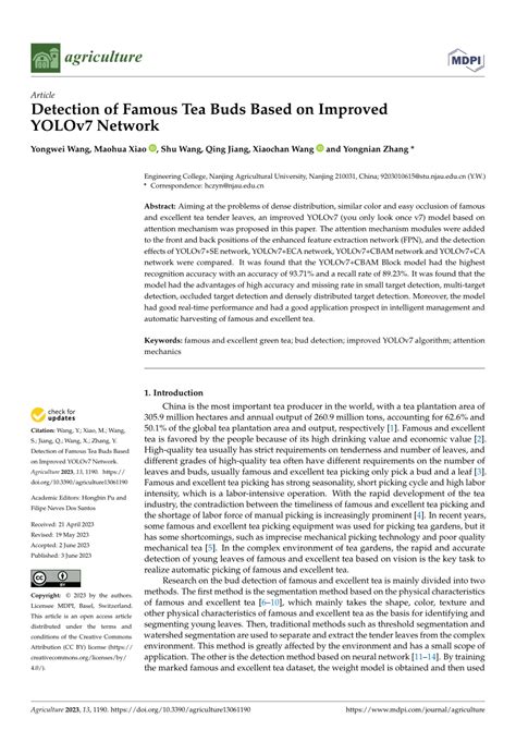 Pdf Detection Of Famous Tea Buds Based On Improved Yolov7 Network