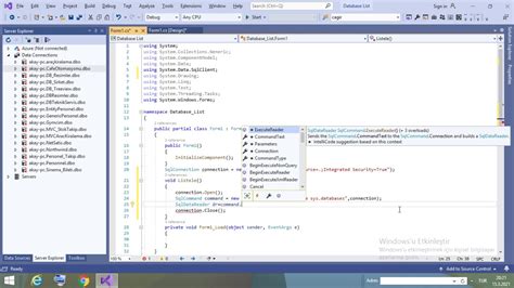 C Combobox İçerisine Sql Server Sunucusundaki Tüm Veritabanlarını