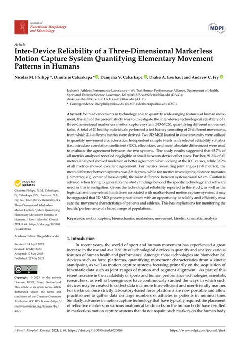 pdf inter device reliability of a three dimensional markerless motion