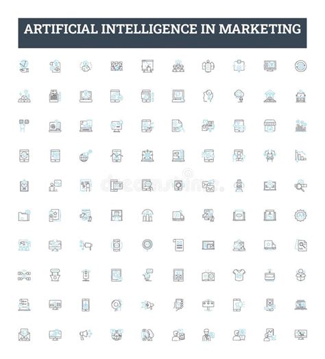 Artificial Intelligence In Marketing Vector Line Icons Set Ai Marketing Automation Analytics
