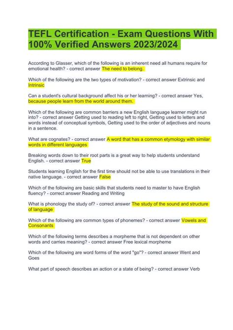 Tefl Academy Assignment A Text 3 Elementary Tefl Certification Questions With Correct