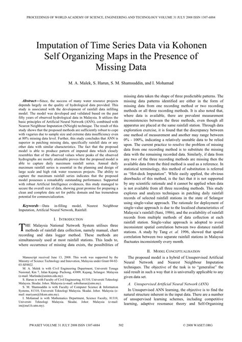 Pdf Imputation Of Time Series Data Via Kohonen Self Organizing Maps