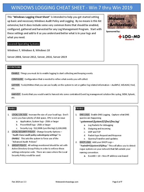 windows logging cheat sheet ver feb 2019 pdf pdf windows registry