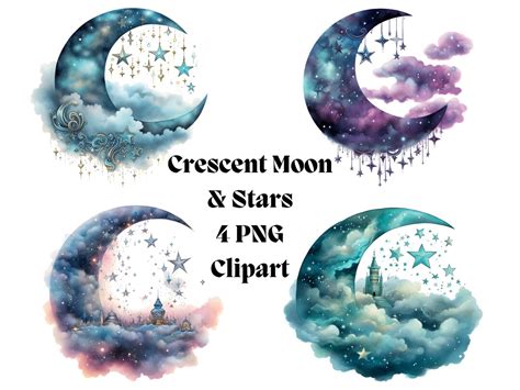 Dreamy Celestial Clipart Png Crescent Moon Stars Cute Boho Cosmic Lunar