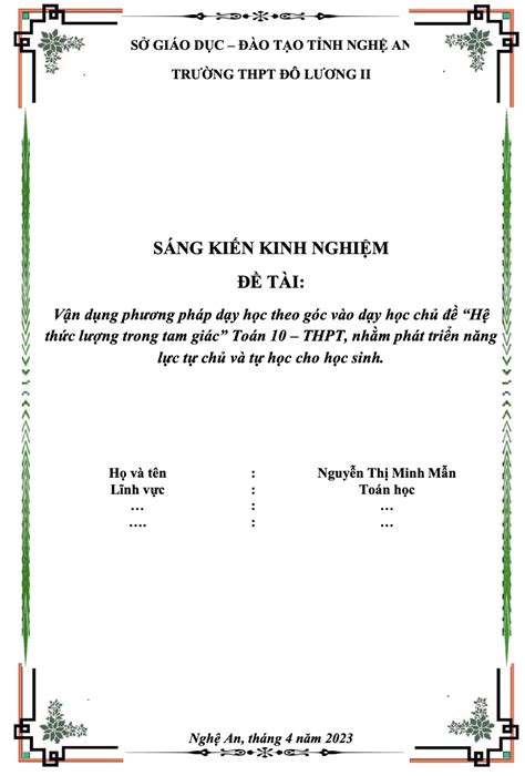 SKKN Vận dụng phương pháp dạy học theo góc vào dạy học chủ đề hệ thức lượng trong tam giác