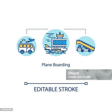 비행기 탑승 개념 아이콘 항공사 교통 공항 도착 아이디어 얇은 라인 일러스트 자동차 비행기 및 탑승 계단 벡터 절연 윤곽 Rgb 색상 도면 편집 가능한 스트로크 개념에 대한