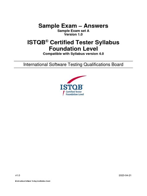 Istqb Ctfl Sample Exam Answers V40 Pdf Software Testing