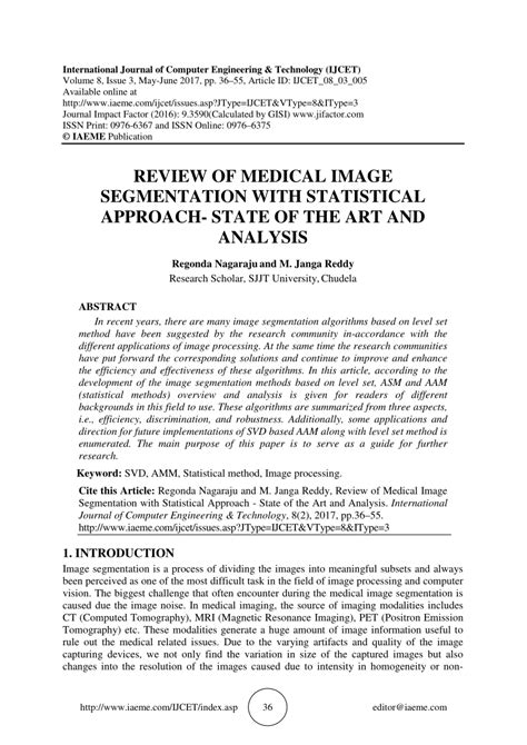 Pdf Review Of Medical Image Segmentation With Statistical Approach