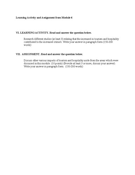 Learning Activity And Assignment From Module 6 LEARNING ACTIVITY Read And Answer The Question