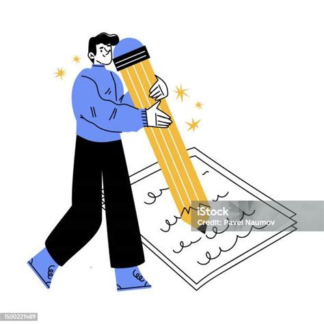 남자 캐릭터 쓰기 연필로 종이에 쓰기 공부와 학습 규율 벡터 일러스트레이션 남자에 대한 스톡 벡터 아트 및 기타 이미지 남자