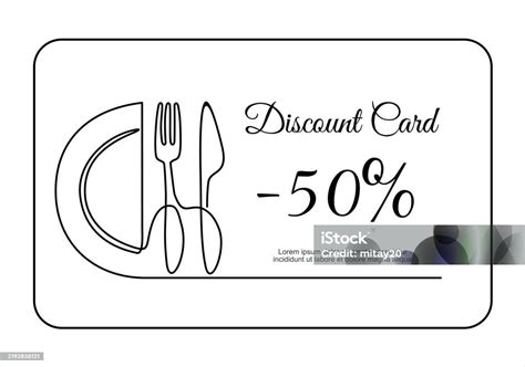 손으로 그린 한 선 벡터입니다 할인 카드 또는 바우처 패스트 푸드 레스토랑 또는 배달 서비스 하나의 연속적인 선형 식품 및 음료 구성을 가진 템플릿 디자인 0명에 대한 스톡