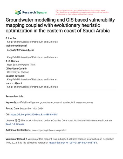 Pdf Groundwater Modelling And Gis Based Vulnerability Mapping Coupled With Evolutionary