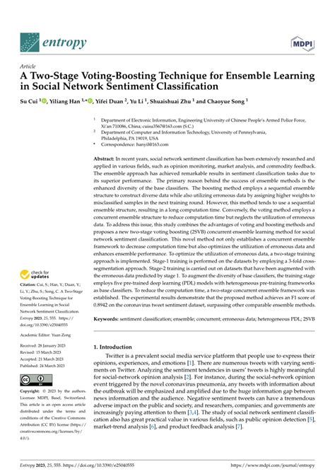Pdf A Two Stage Voting Boosting Technique For Ensemble Learning In Social Network Sentiment