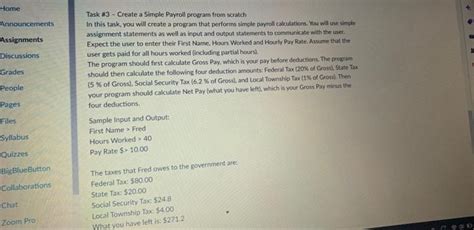 Solved Task 3 Create A Simple Payroll Program From