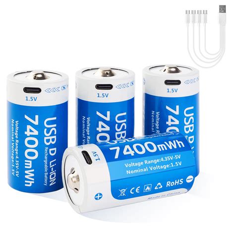 Insziii Rechargeable D Batteries 4 Pack 7400mwh Long
