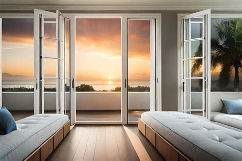 Premium Photo A Room With A View Of The Sunset And Ocean