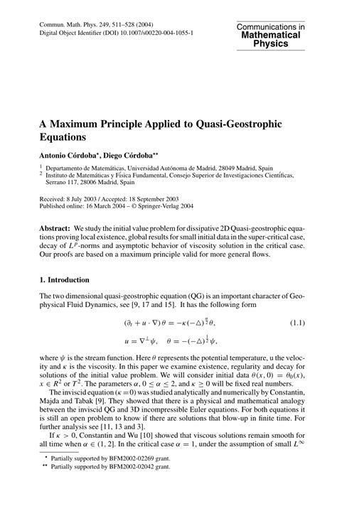 Pdf A Maximum Principle Applied To Quasi Geostrophic Equations