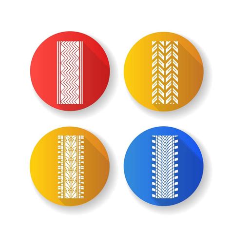 Tire Patterns Flat Design Long Shadow Glyph Icons Set Detailed Automobile Motorcycle Bike