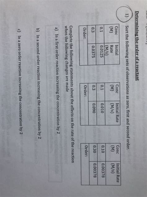 solved determining the order of a reactant 1 sort the