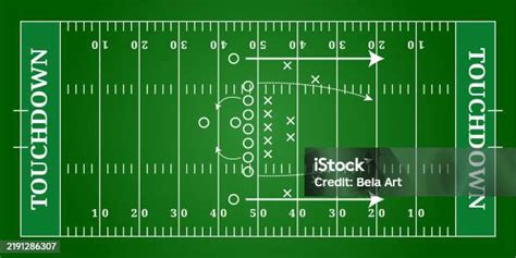 American Football Field Aerial View Grass With Tactics Stock