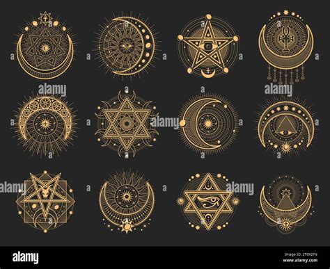 Crescent And Moon Esoteric Occult Symbols Tarot Magic Icons Star Of
