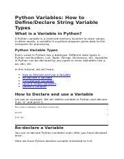 Python Variables Docx Python Variables How To Define Declare String Variable Types What Is A