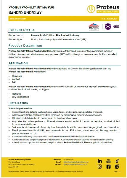 Product Data Sheet Proteus Pro Felt® Ultima Plus Sanded Underlay