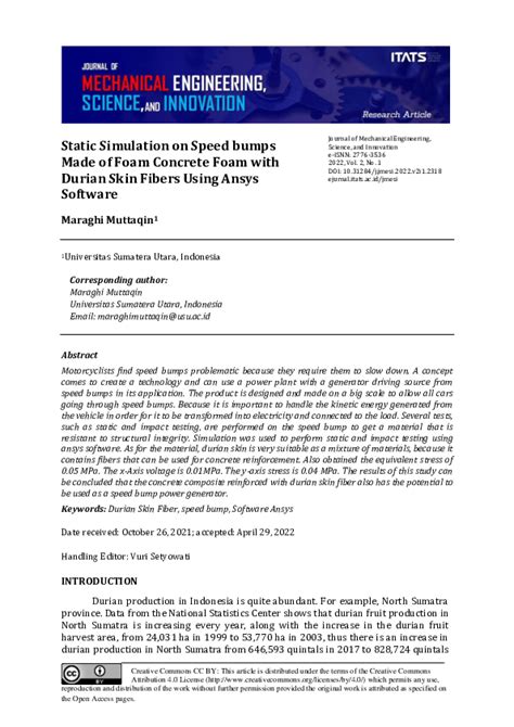 pdf static simulation on speed bumps made of foam concrete foam with