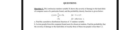 Solved Questionsquestion 1 The Continuous Random Variable X