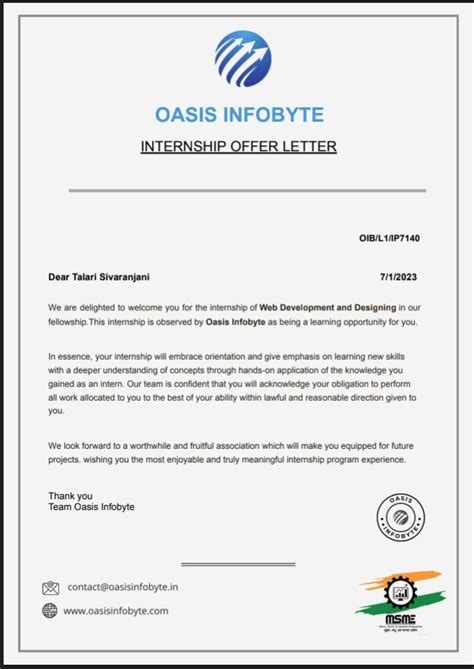 talari sivaranjani on linkedin intern thankyou oasisinfobyte
