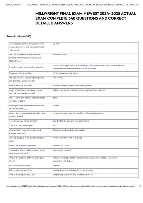 Millwright Final Exam Newest Actual Exam Complete 340 Questions And