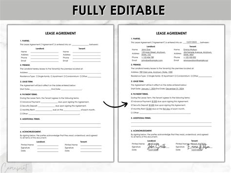 Simple One Page Lease Agreement Printable Rental Agreement Editable
