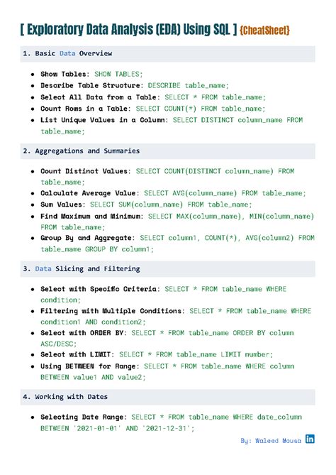 Sql Important Exploratory Data Analysis EDA Using SQL CheatSheet 1 Basic Data