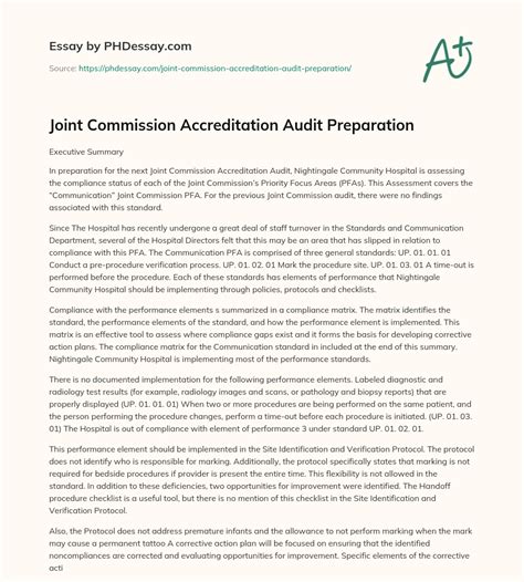 Joint Commission Accreditation Audit Preparation 500 Words